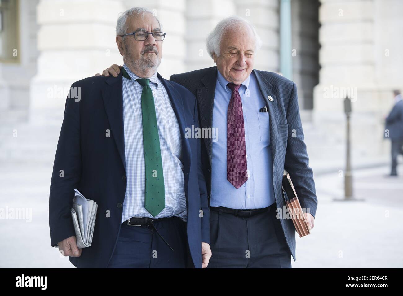UNITED STATES - APRIL 27: Rep. Sander Levin, D-Mich., right, and former ...