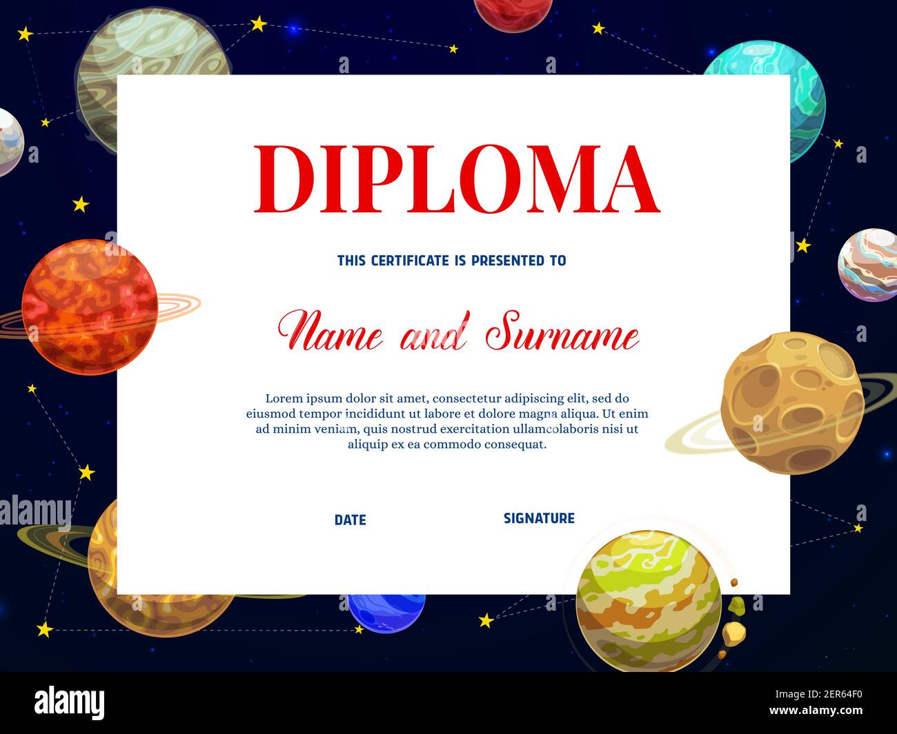 Child education diploma or certificate vector template with background ...