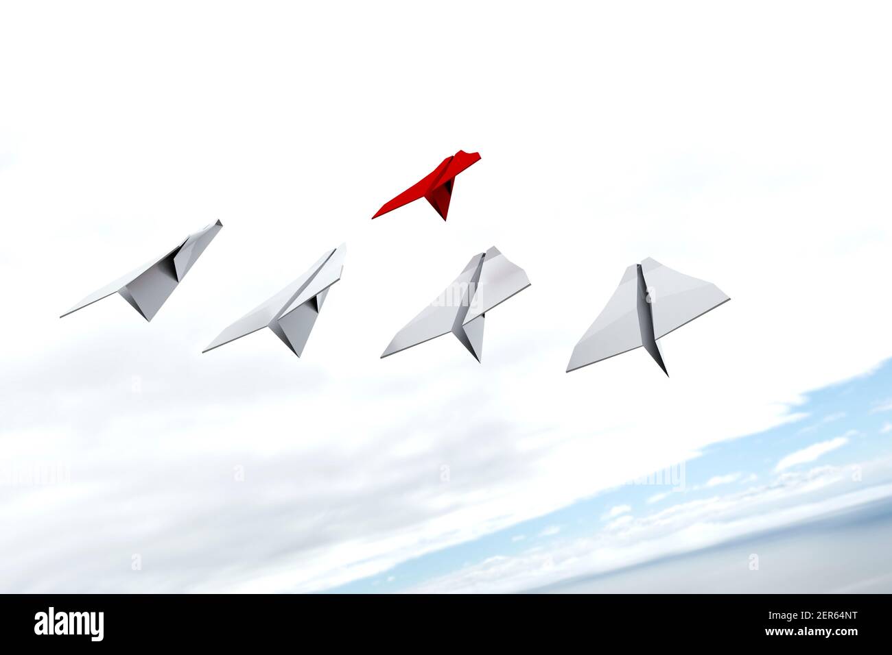 Leadership, teamwork and courage concept, red paper airplane for the ...