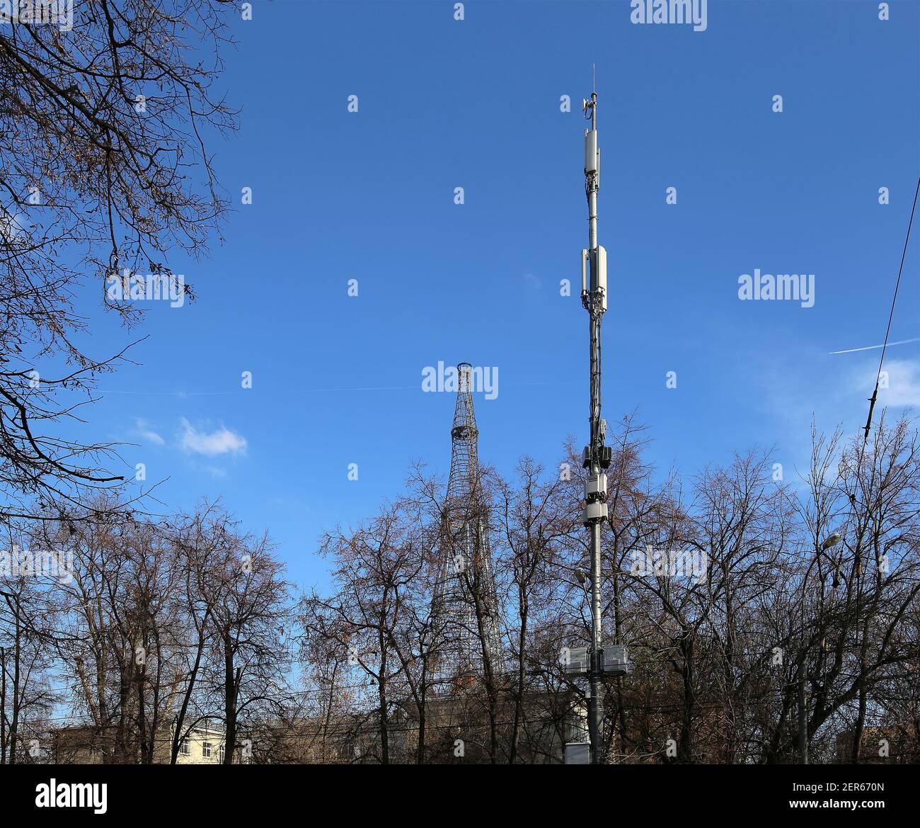 Shukhov radio tower or Shabolovka tower in Moscow, Russia Stock Photo ...
