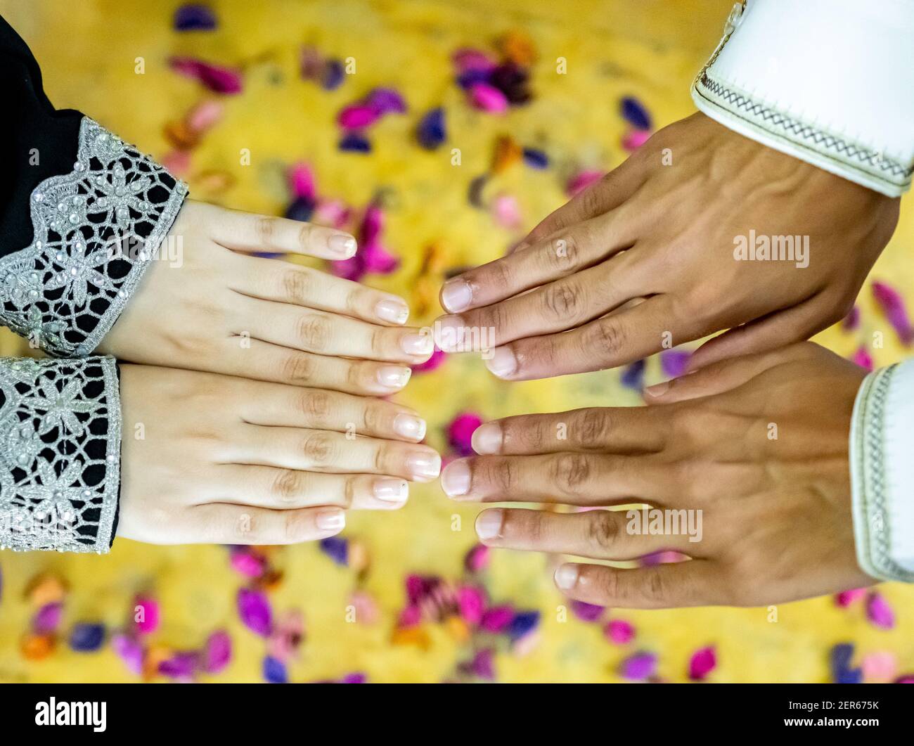 Arabic muslim people hands together forming a symbol Stock Photo - Alamy
