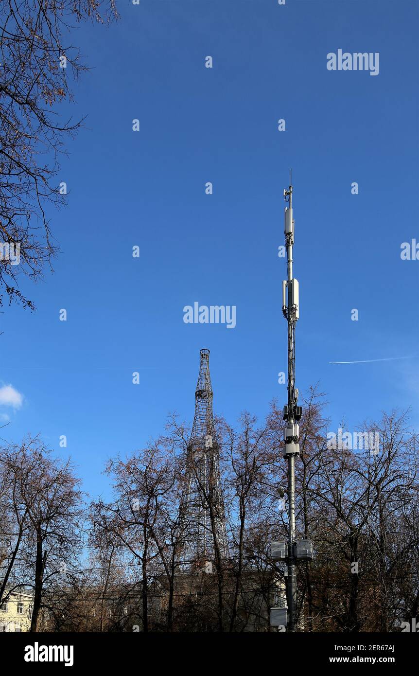 Shukhov radio tower or Shabolovka tower in Moscow, Russia Stock Photo ...