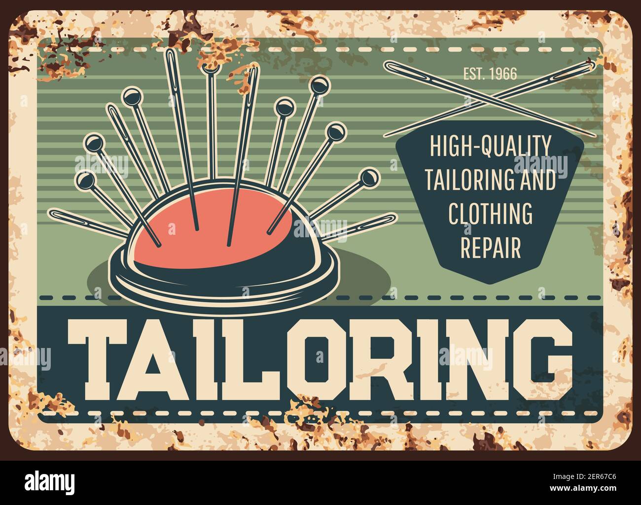 Tailor shop metal plate rusty, sewing clothes and repair atelier ...