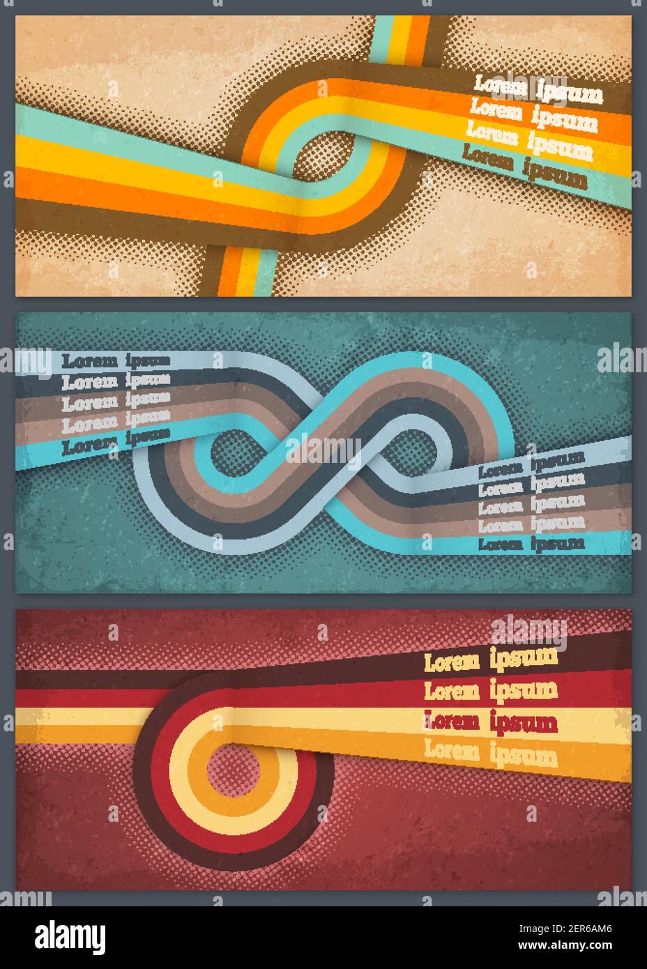 Retro banners, vector geometric backgrounds of abstract circles, grunge ...