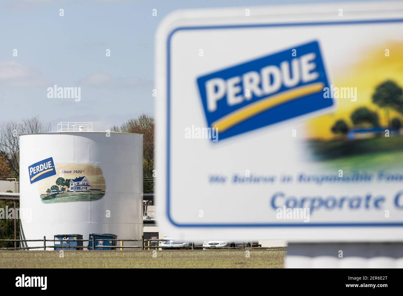 A logo sign outside of the headquarters of Perdue Farms in Salisbury ...