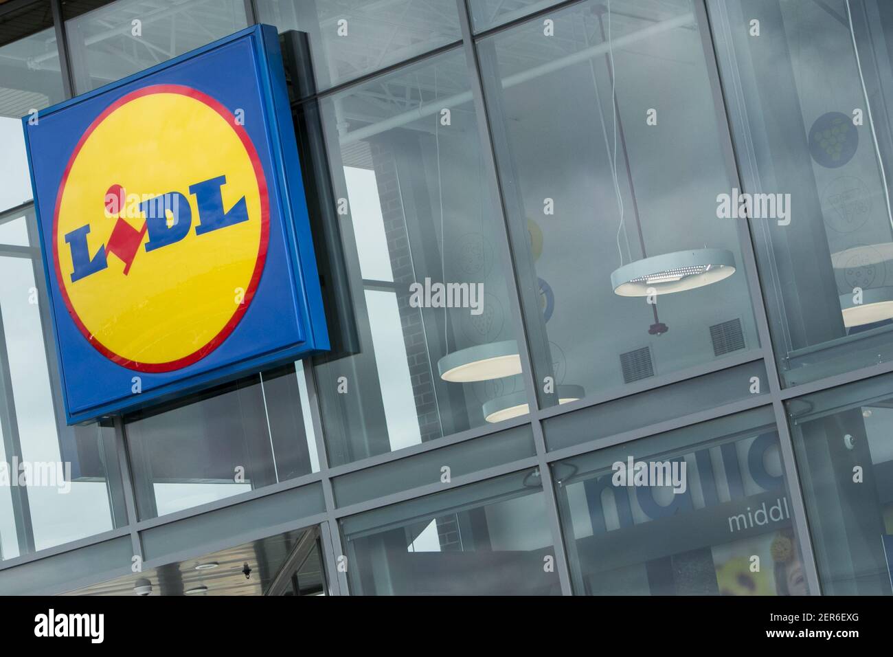 A logo sign outside of a Lidl grocery retail store in Middletown ...