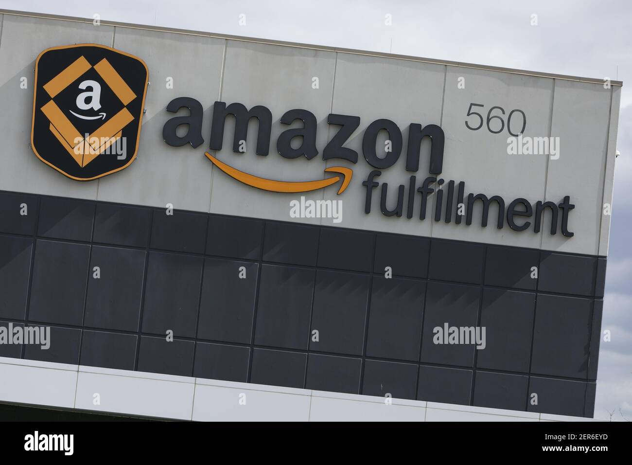 A logo sign outside of a Amazon fulfillment center in Middletown ...