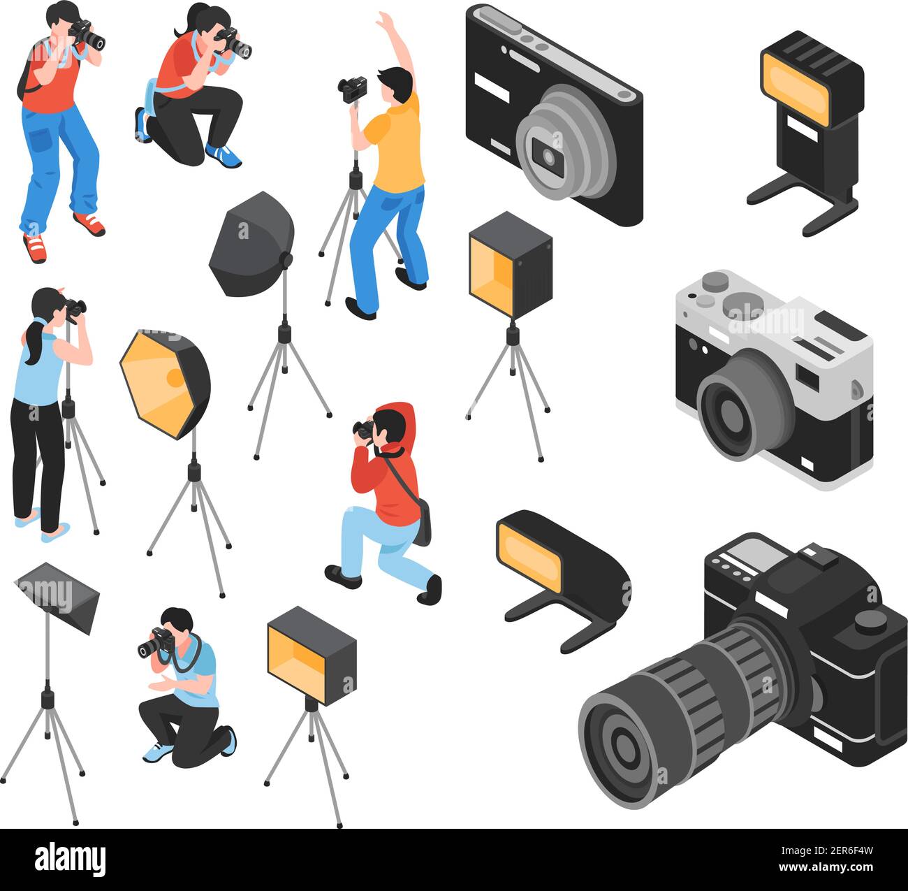 Professional photographer and work equipment including cameras, tripod ...