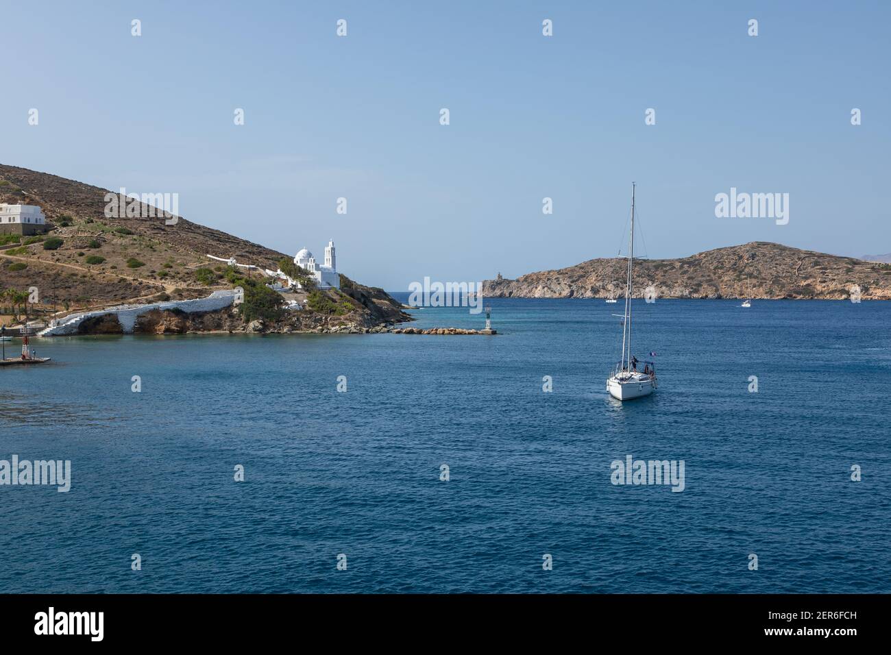 Chora, Ios Island, Greece- 26 September 2020: Boat departing from the ...