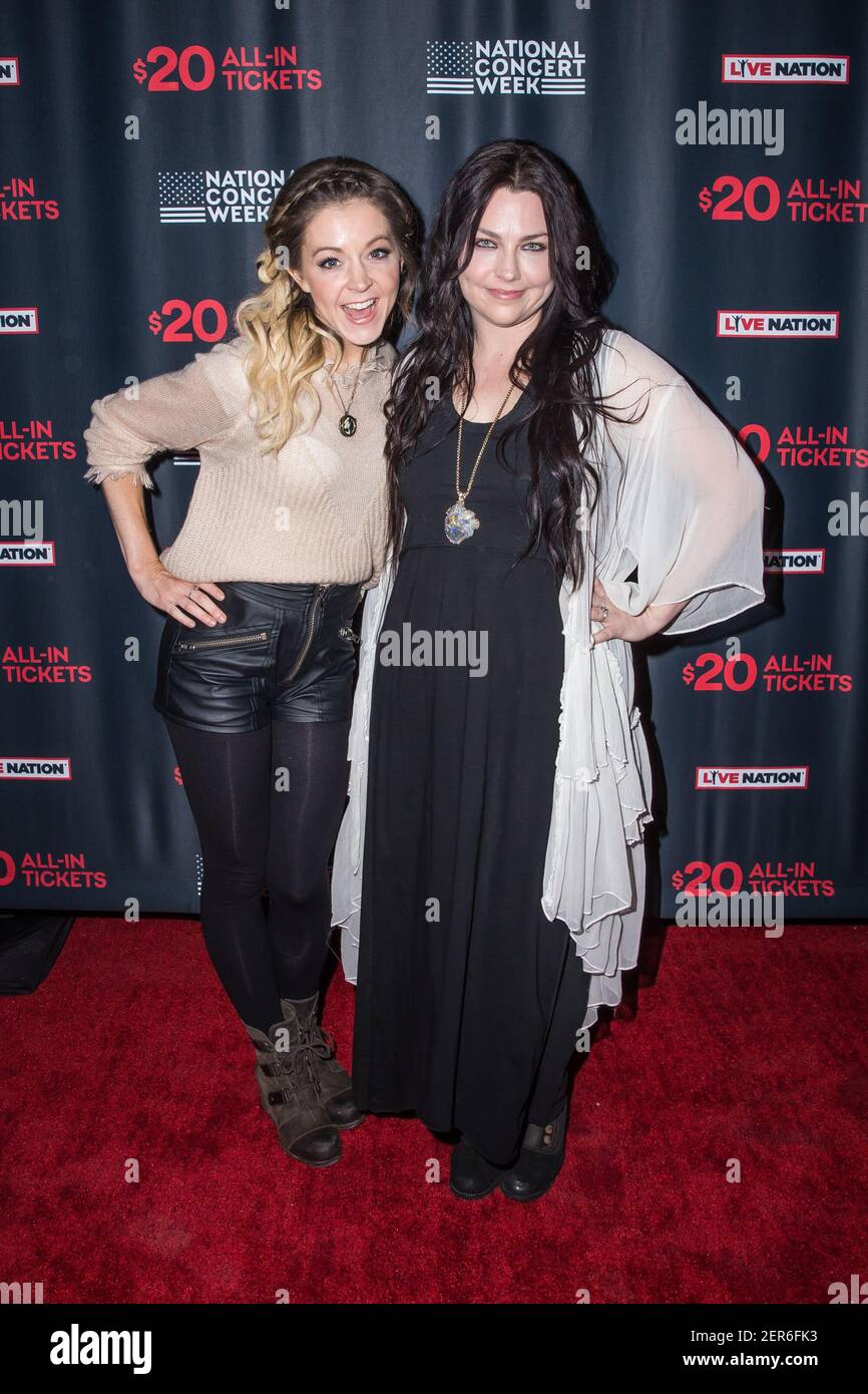 Musician Lindsey Stirling and Amy Lee of Evanescence attend Live Nation ...