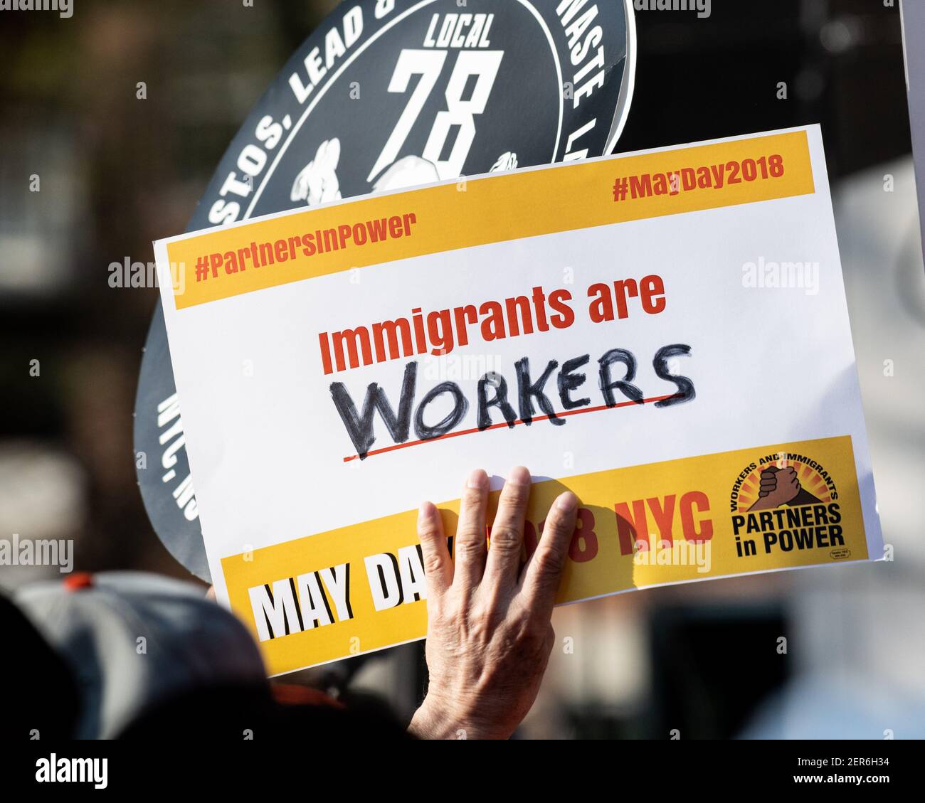 May Day rally in Washington Square Park in New York City on May 1, 2018 ...