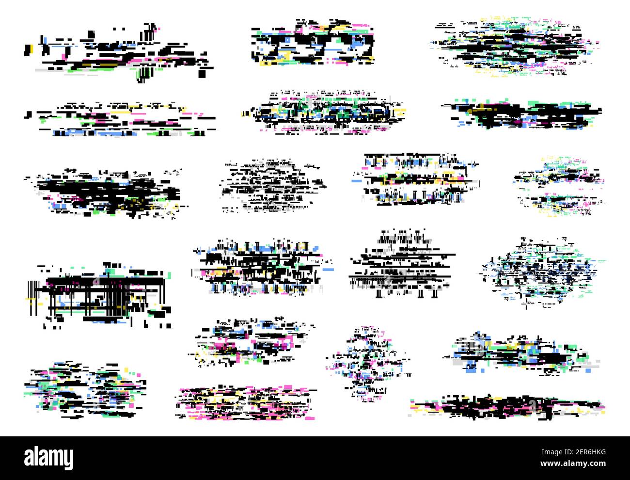 Glitch or digital pixel noise vector textures of tv or computer screen ...