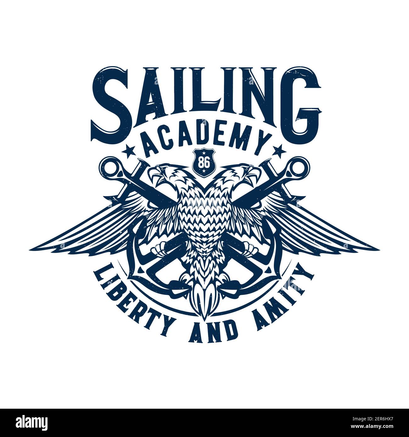 Tshirt print with two headed eagle and anchors, vector mascot for ...