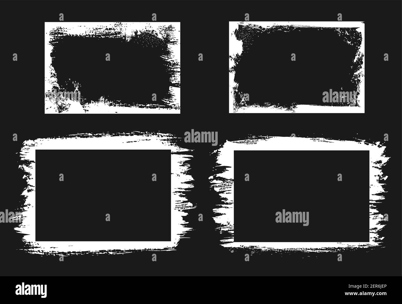 Grunge frames isolated vector white rectangular borders with scratched rough edges Grungy old ...