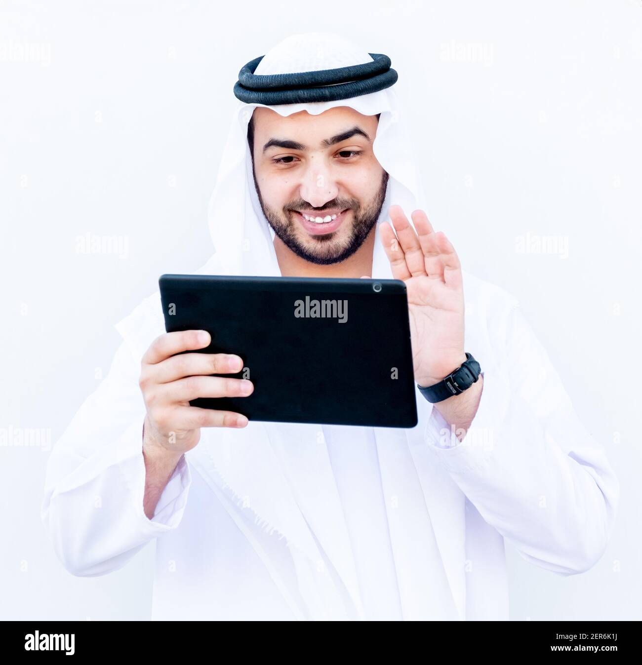 Arabic muslimman using tablet to study his lessons at school Stock ...