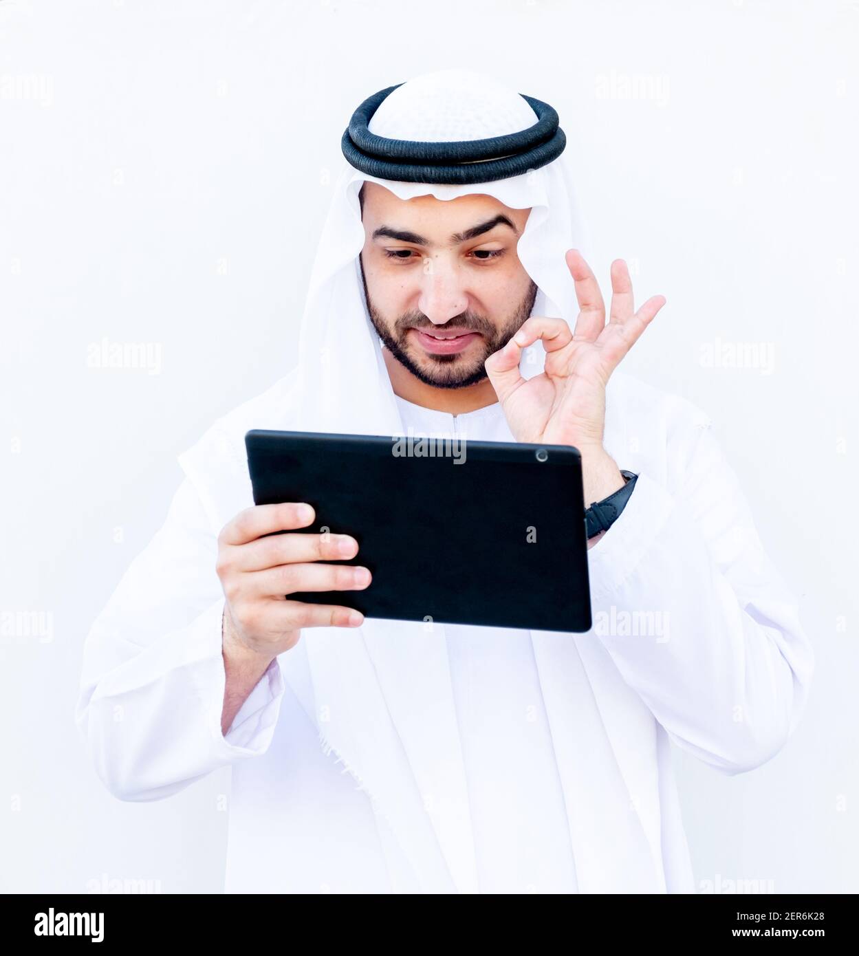 Arabic muslimman using tablet to study his lessons at school Stock ...