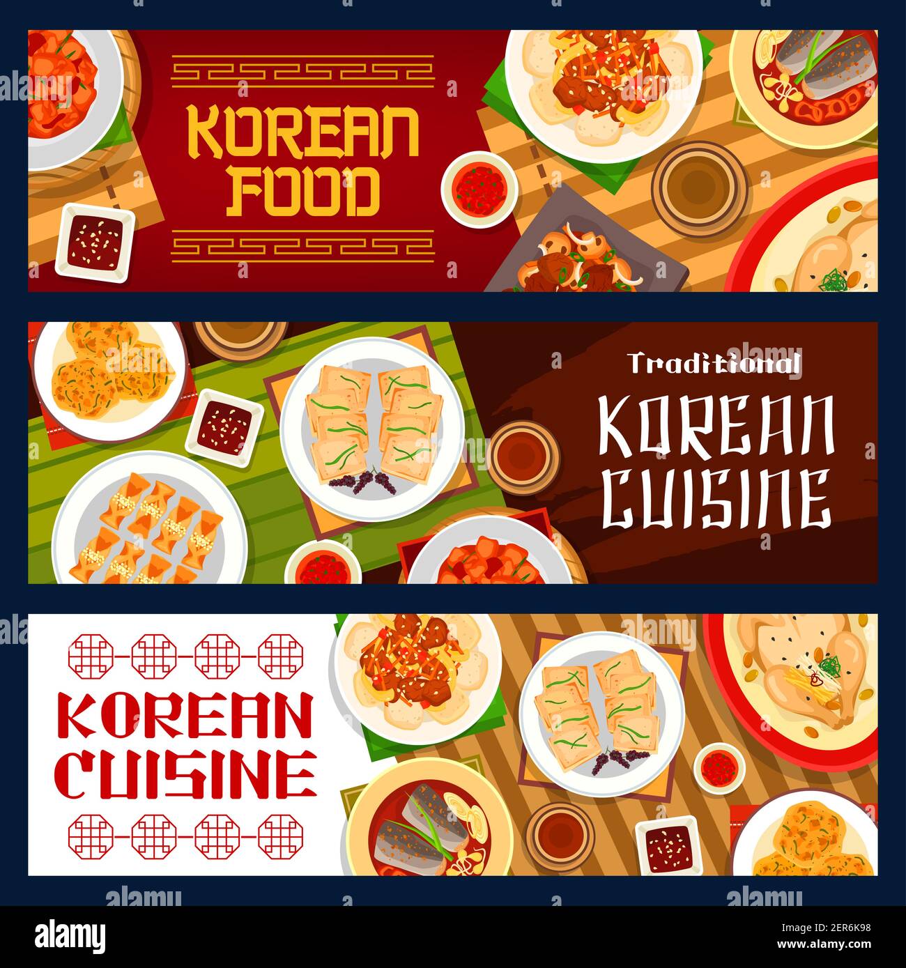 Korean food cuisine, menu dishes and Korea meals, vector restaurant ...