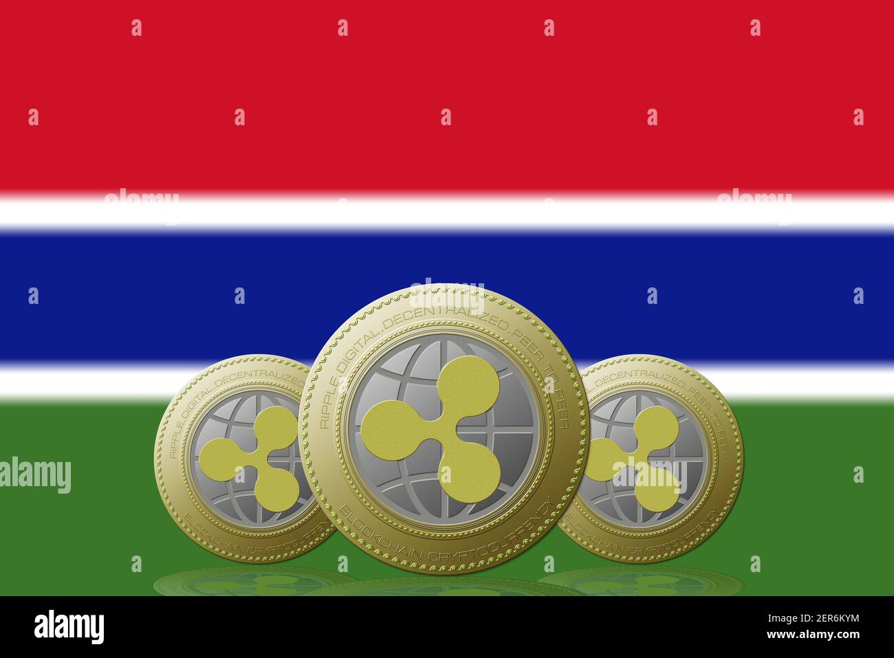 3D ILLUSTRATION Three RIPPLE cryptocurrency with Gambia flag on ...