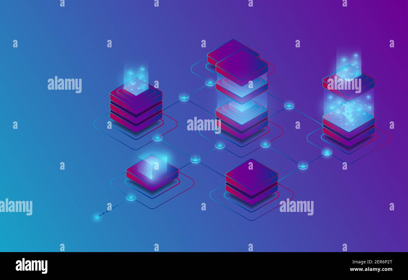 Isometric hologram block chain server.Futuristic concept.vector and ...