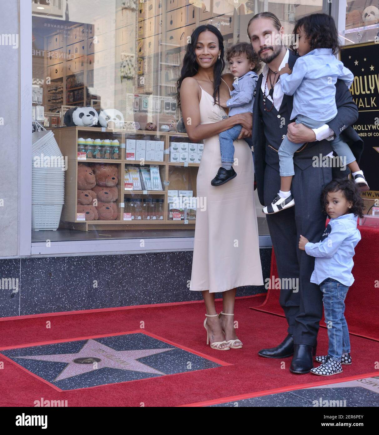 (L-R) Zoe Saldana, Son Zen Perego-Saldana, Husband Marco Perego, Sons ...