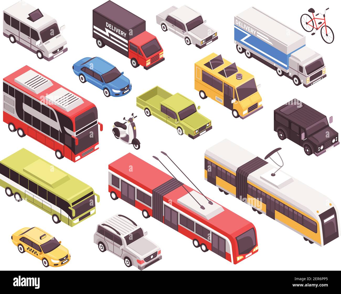 Public transport including bus, trolley, tram, personal vehicles, taxi ...