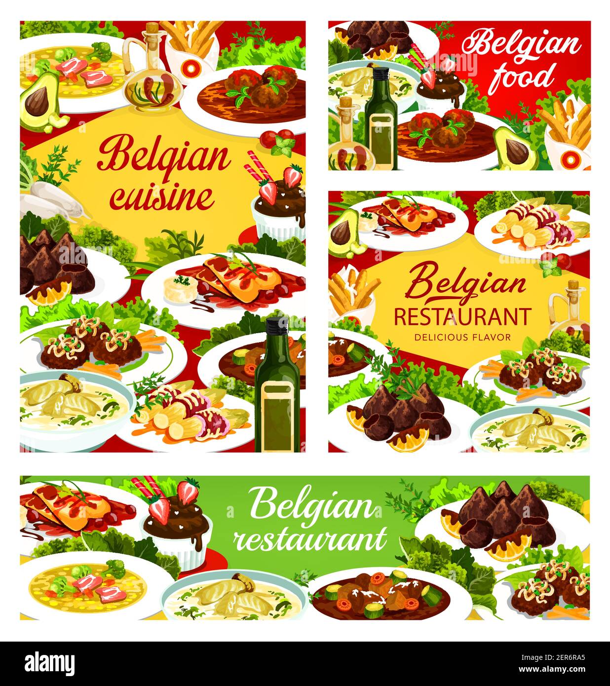 Belgian food cuisine, menu dishes and meals of Belgium vector ...