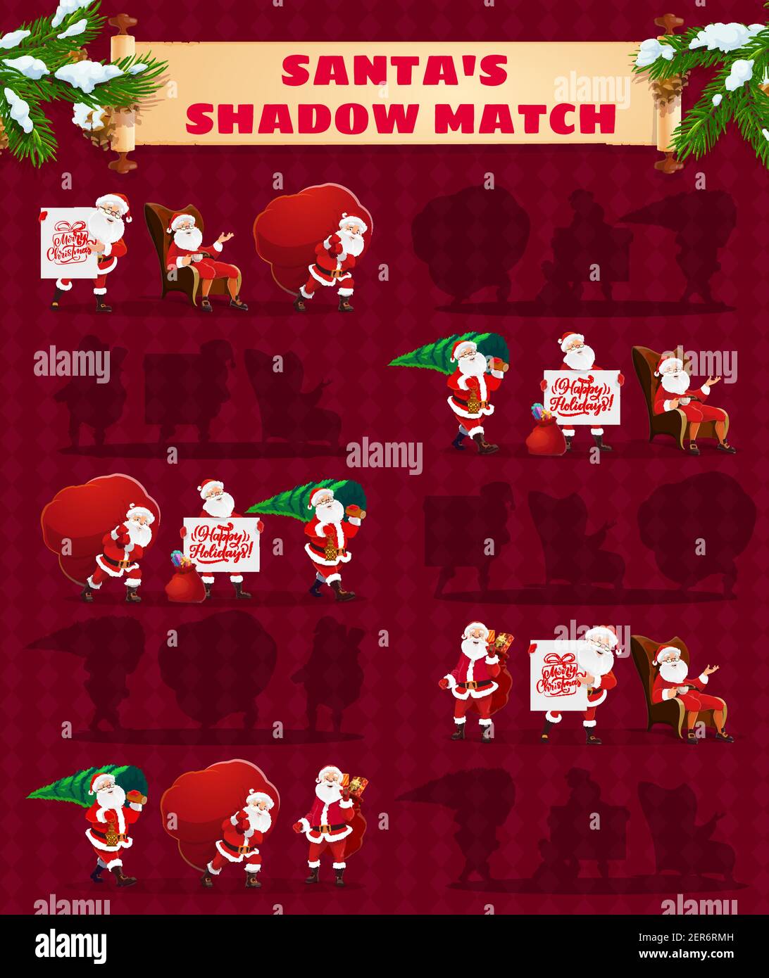 Kids Christmas game with Santa shadow matching task. Children winter ...