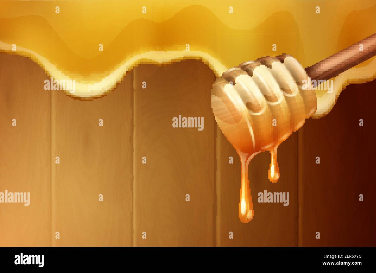 Dripping melting honey drops background with honey dipper realistic ...
