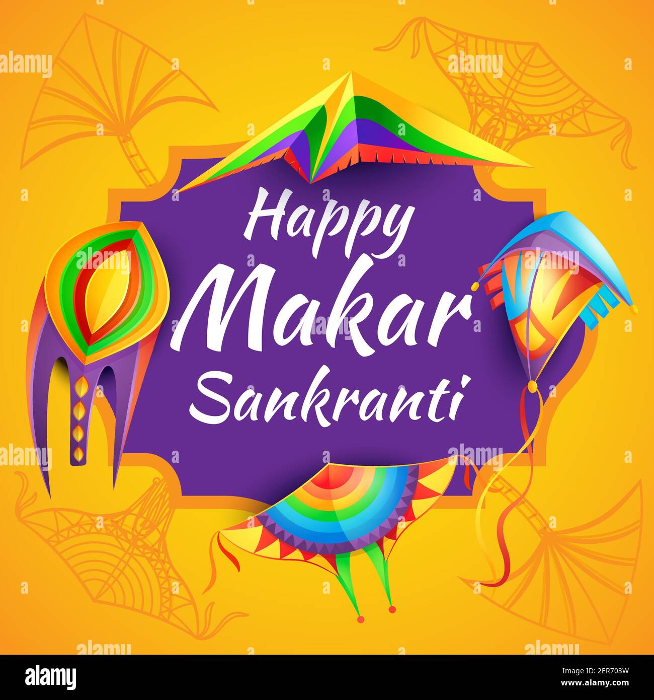 Happy Makar Sankranti Hinduism religion festival with color paper kites ...