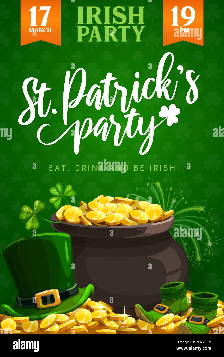 St. Patricks Day party vector flyer or poster of Irish religion holiday ...
