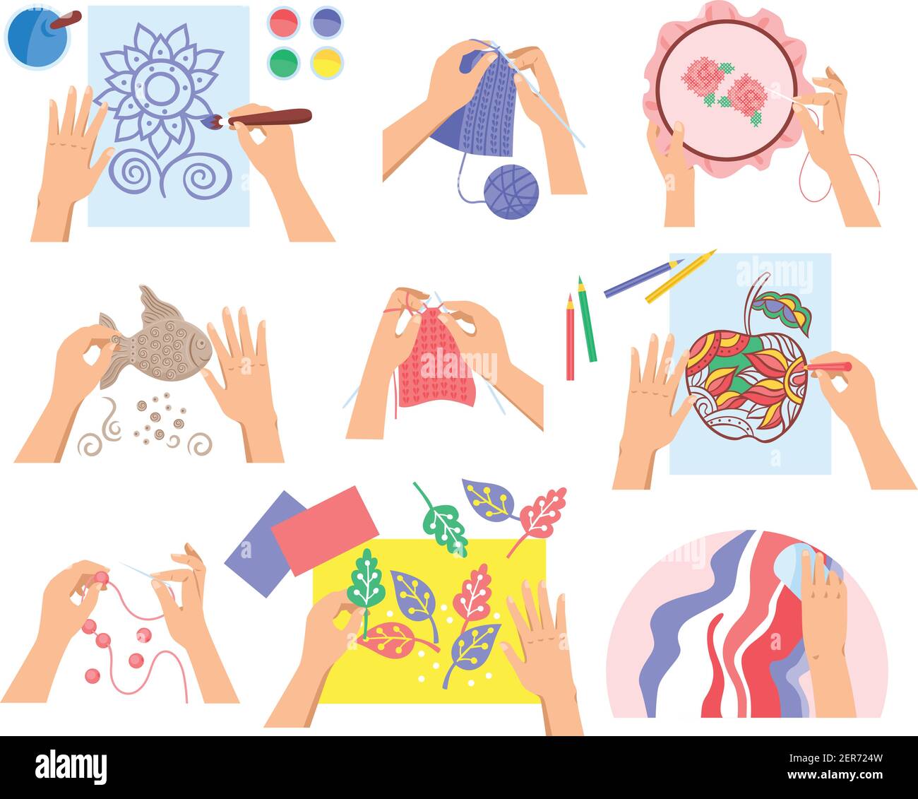 Flat design handmade set with various creative hobbies isolated on ...