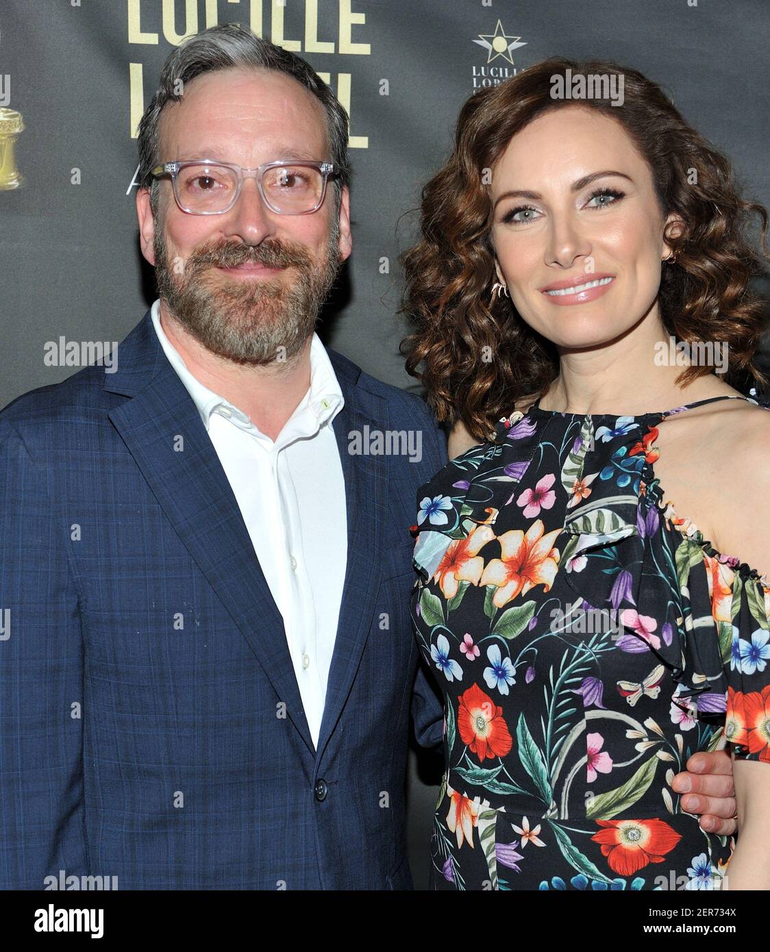 L-R: Actors Jeremy Shamos and Laura Benanti attend the 2018 Lucille ...