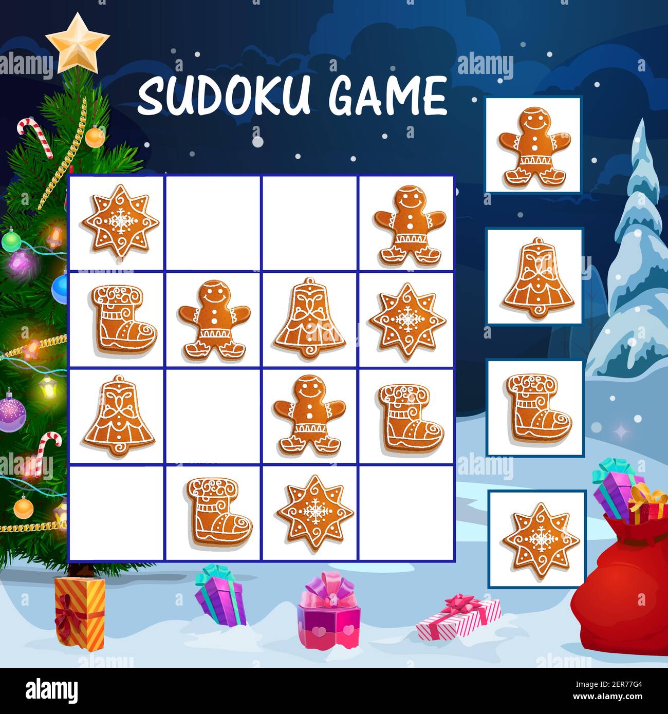 Kids sudoku game with Christmas gingerbread cookies. Children ...