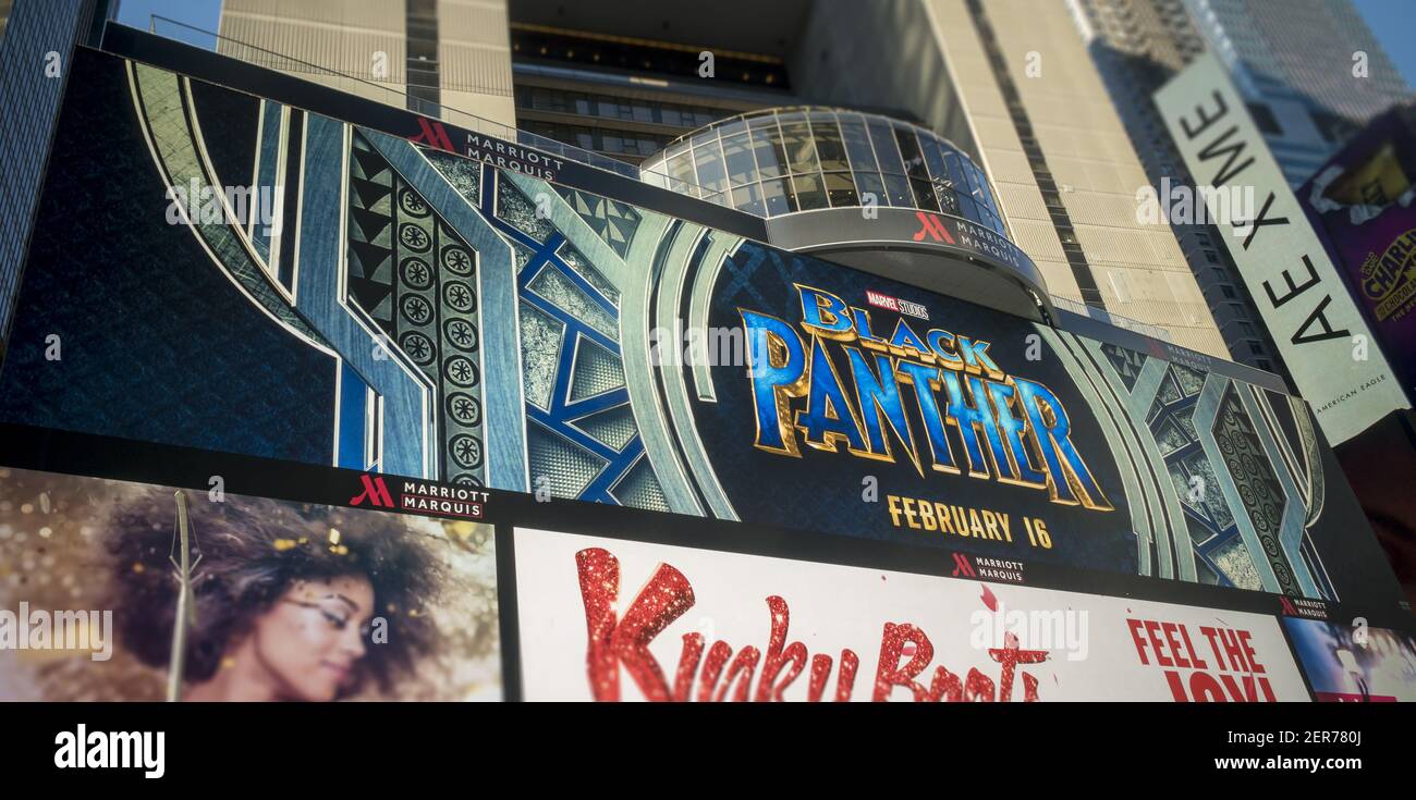 Advertising for the Marvel Studios film "Black Panther" on a giant ...