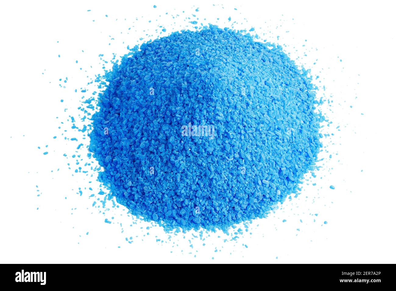 Pile of blue copper sulfate granules - close-up isolated on white ...