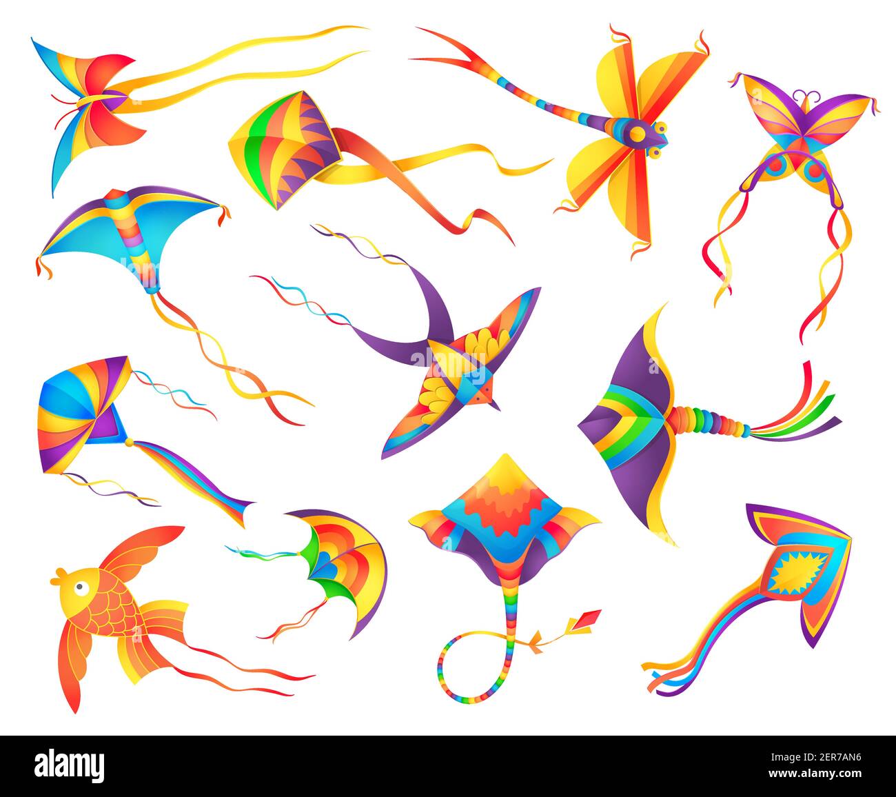 Illustration kids flying kites Cut Out Stock Images & Pictures - Alamy