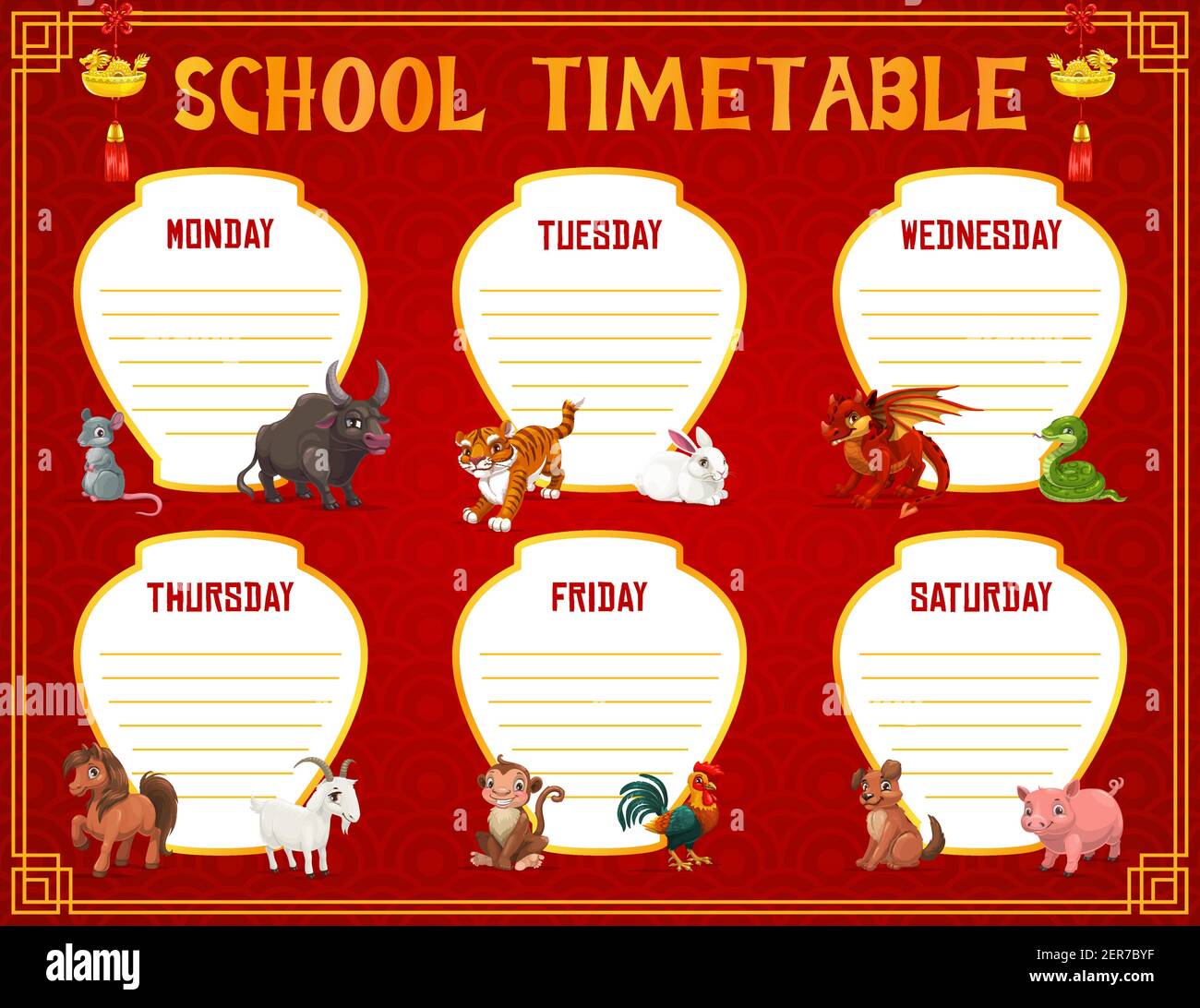School timetable or schedule education template with vector animals of ...