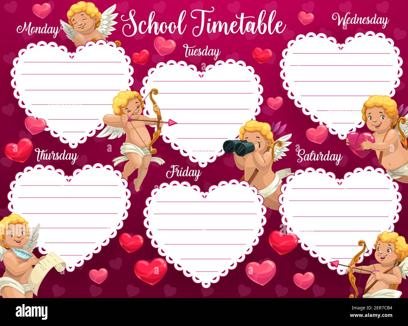 Valentines day school timetable with cherub cartoon character. Romantic ...