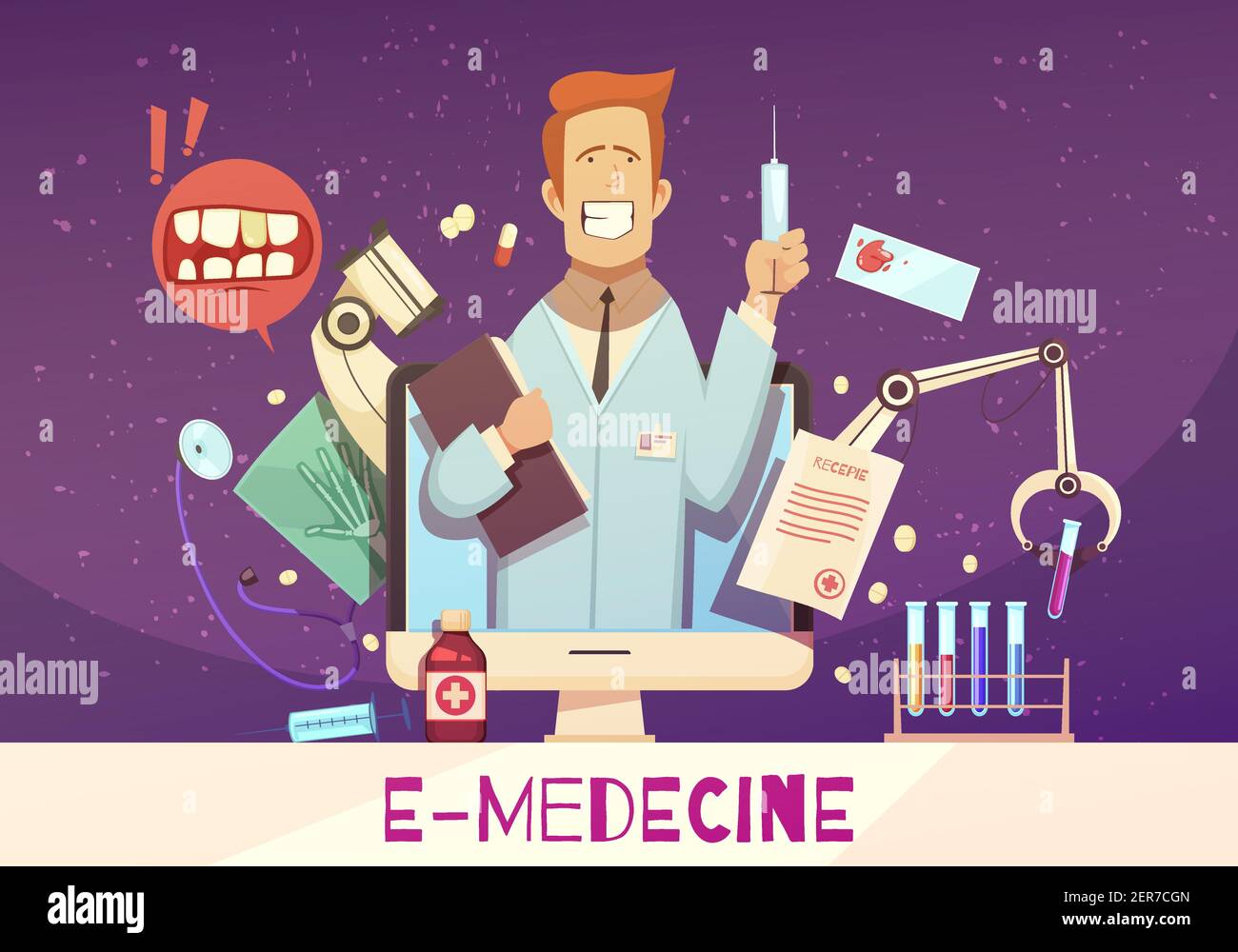 Digital health composition with online doctor, medical equipment, blood ...