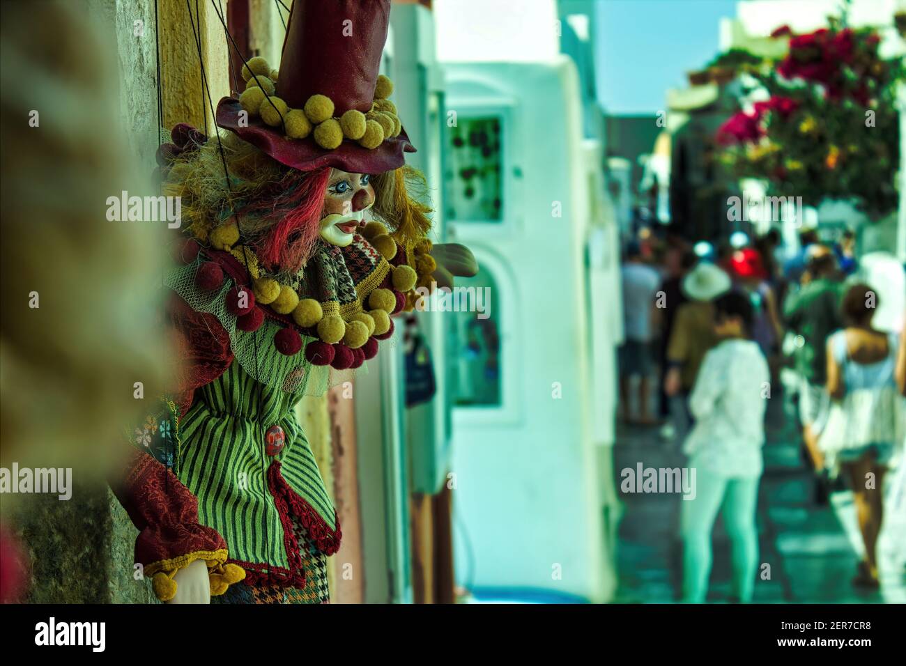 Santorini, Greece - September 11, 2017: A toy joker kept as a ...