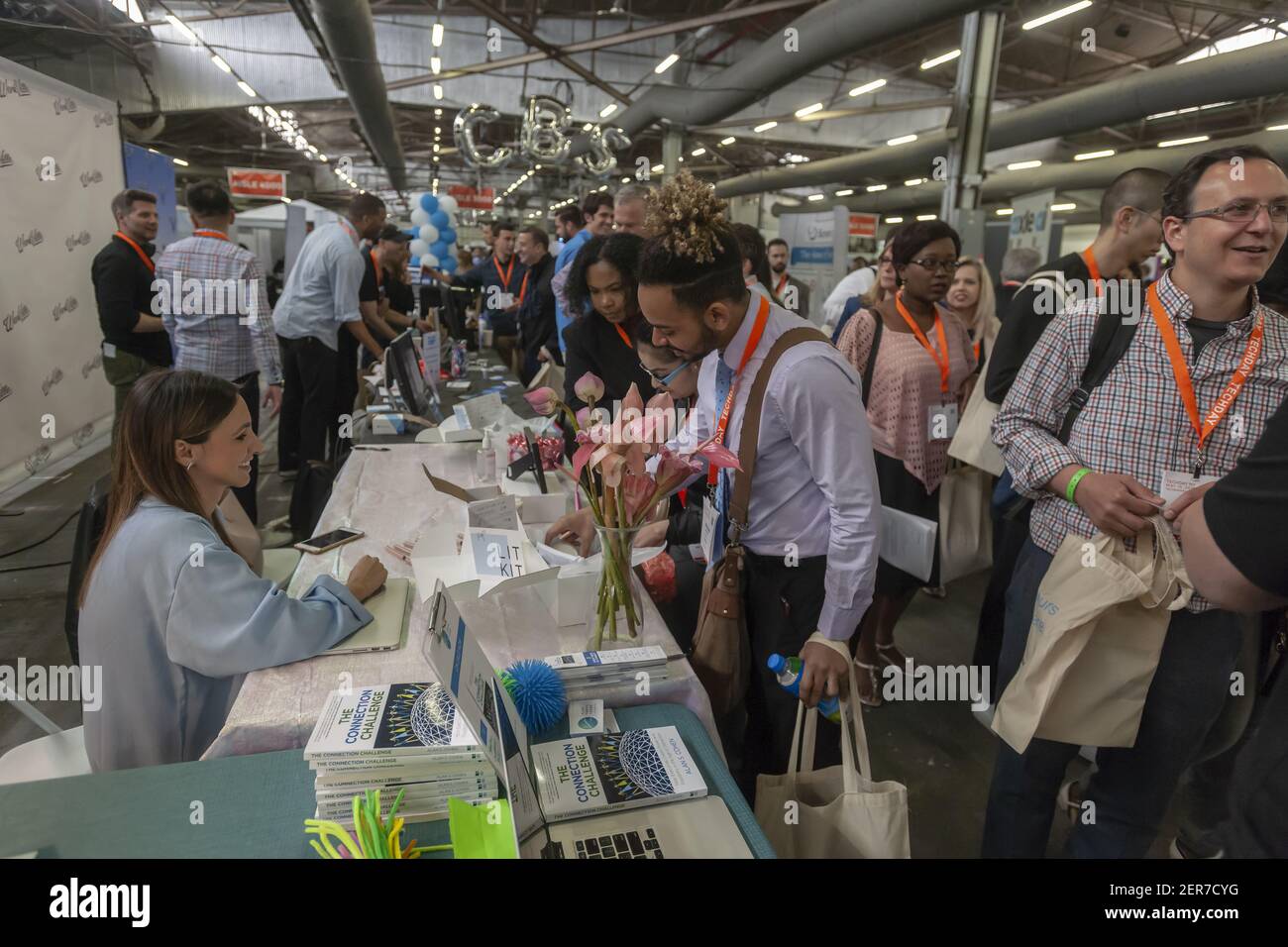 Visitors and job seekers crowd the TechDay New York event on Thursday ...