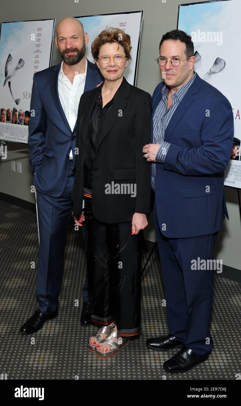 L-R: Actors Corey Stoll and Annette Bening and director Michael Mayer ...