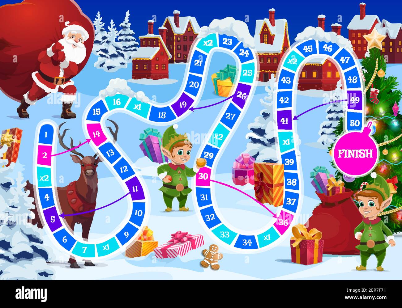 Christmas board game for kids with Santa, reindeer and elf characters ...