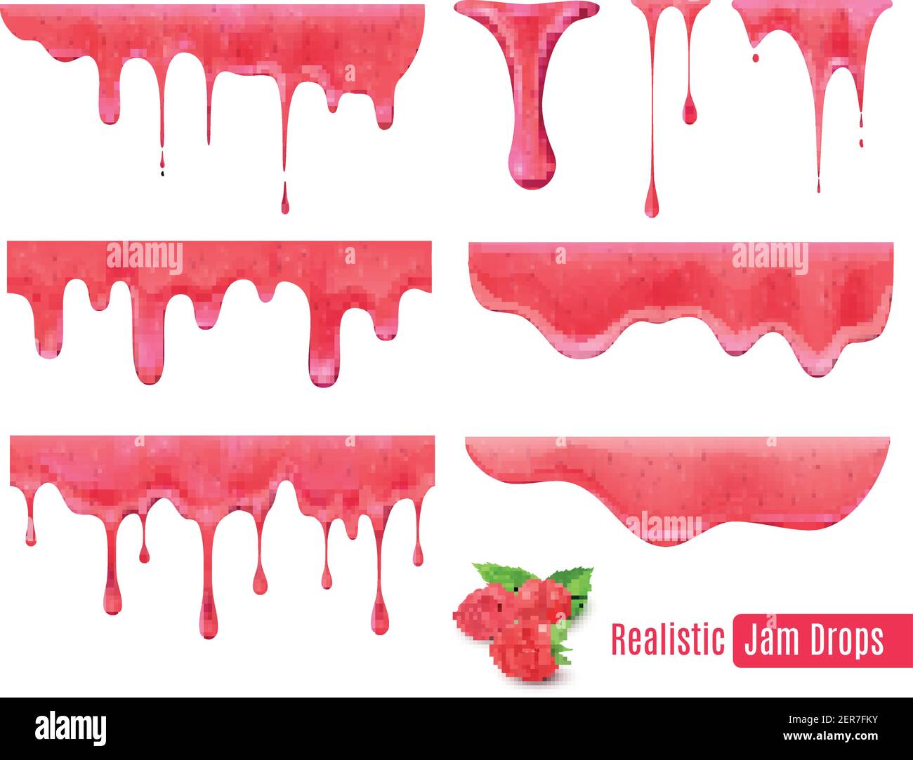 Melting raspberry jam drops realistic set isolated vector illustration ...