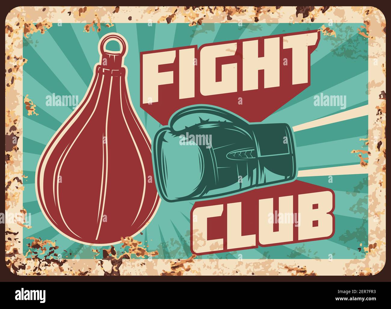 Boxing fight club metal rusty plate with box glove and hand punch ...