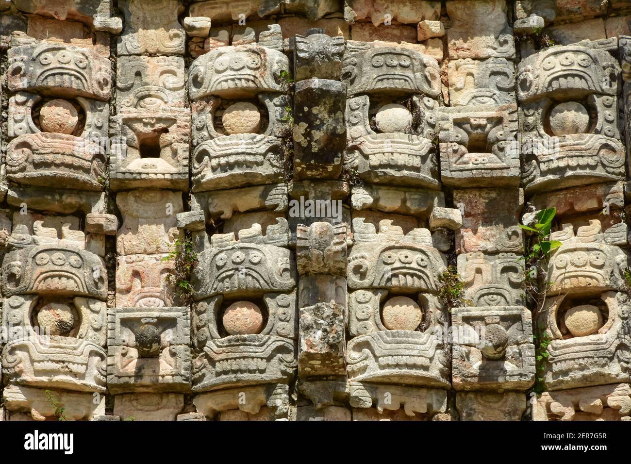 The stone lattice work at Kabah, a Maya archaeological site in the Puuc ...