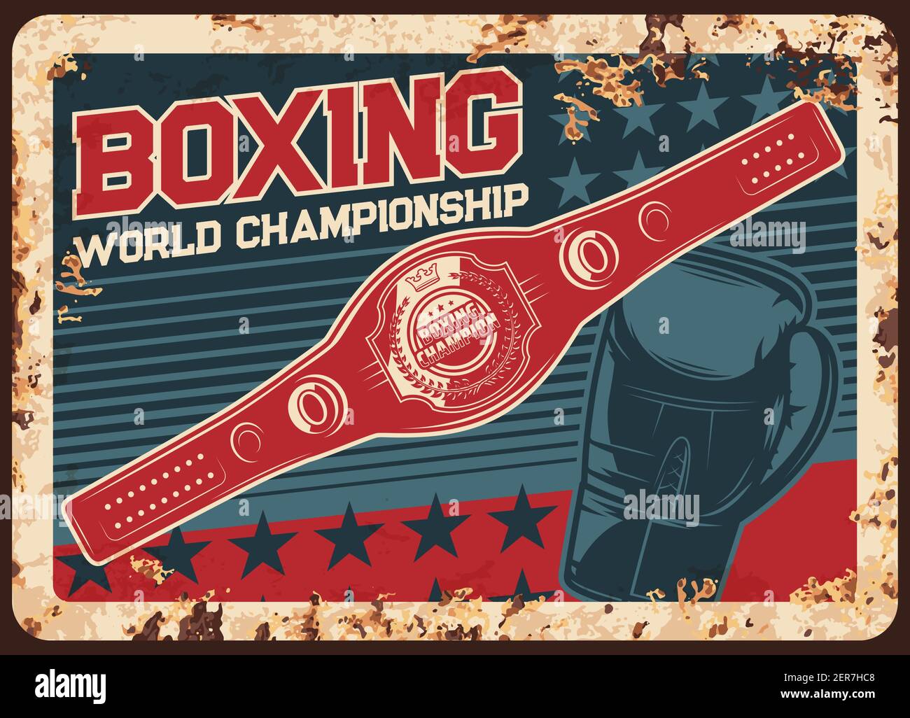 Boxing championship metal plate rusty, kickboxing or MMA fight club ...