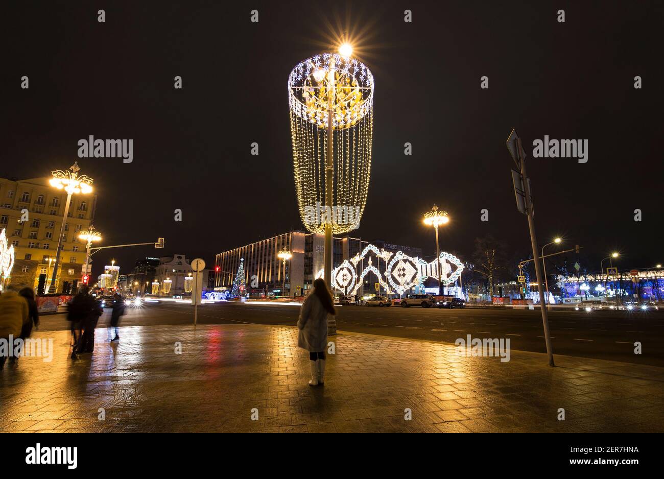 New Year (Christmas) lighting decoration of the city, Tverskaya Street ...