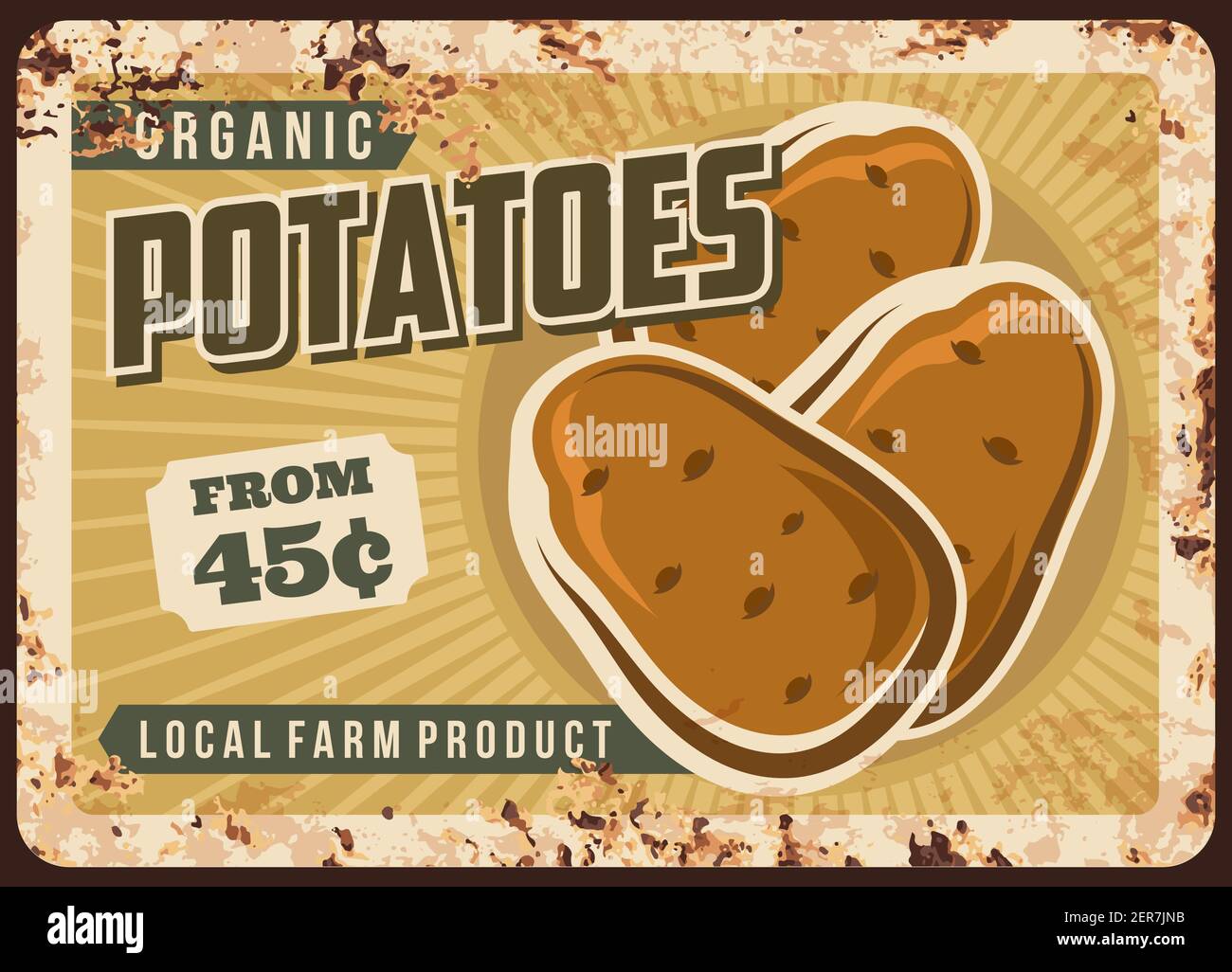 Potato vegetable metal plate rusty or farm market food price sign ...