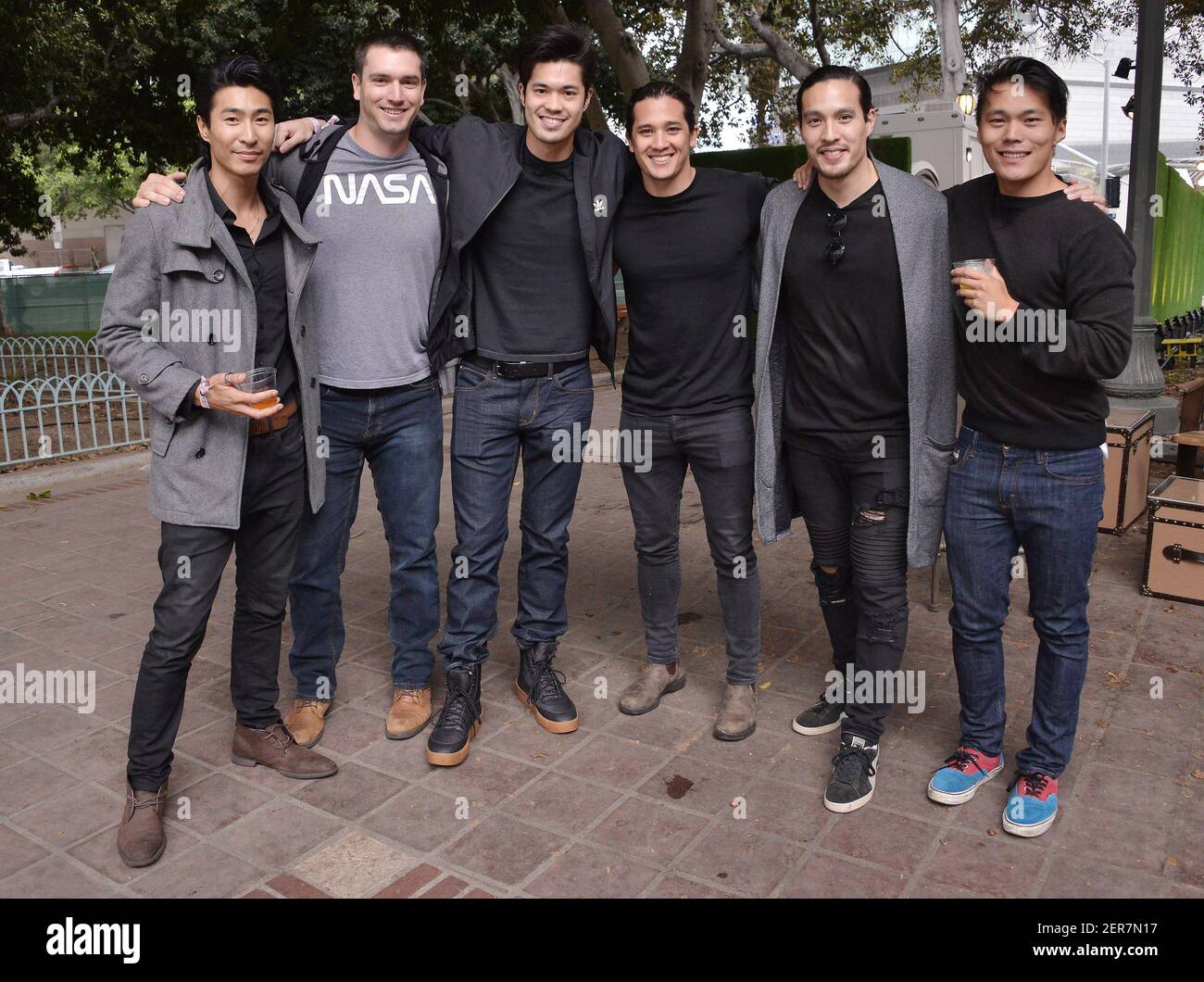 (L-R) Actors Chris Pang, Guest, Ross Butler, Chai Hansen, Desmond Chiam ...